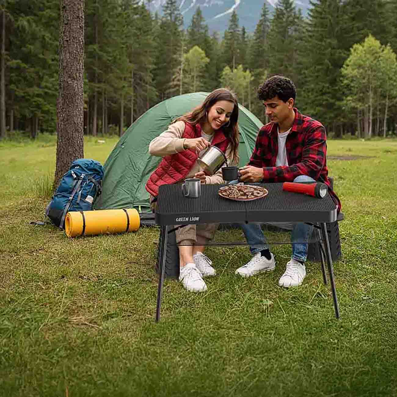 Green Camping Chair & Table / 2-in-1 Design / Foldable / Supports up to ...