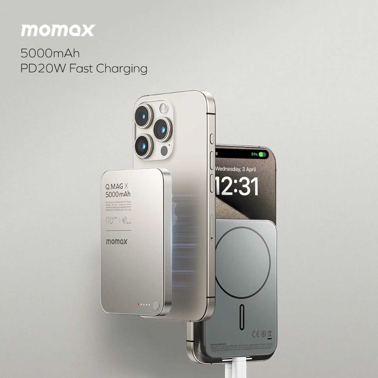 Momax Q.Mag X Magnetic Power Bank 2nd Gen / 5,000 mAh / Support MagSafe ...